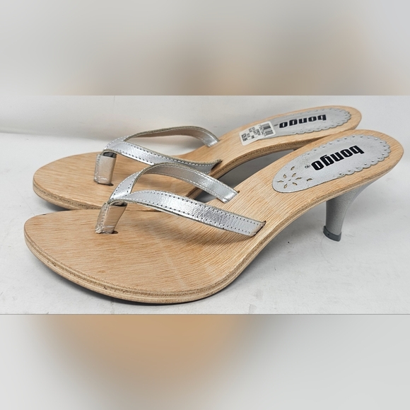 BONGO | Shoes | Bongo Womens Dainty Silver Leather Wood Kitten Heel ...